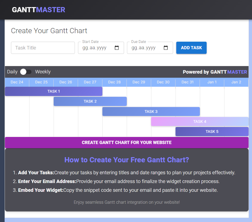 Free Gantt Chart Tool Screenshot