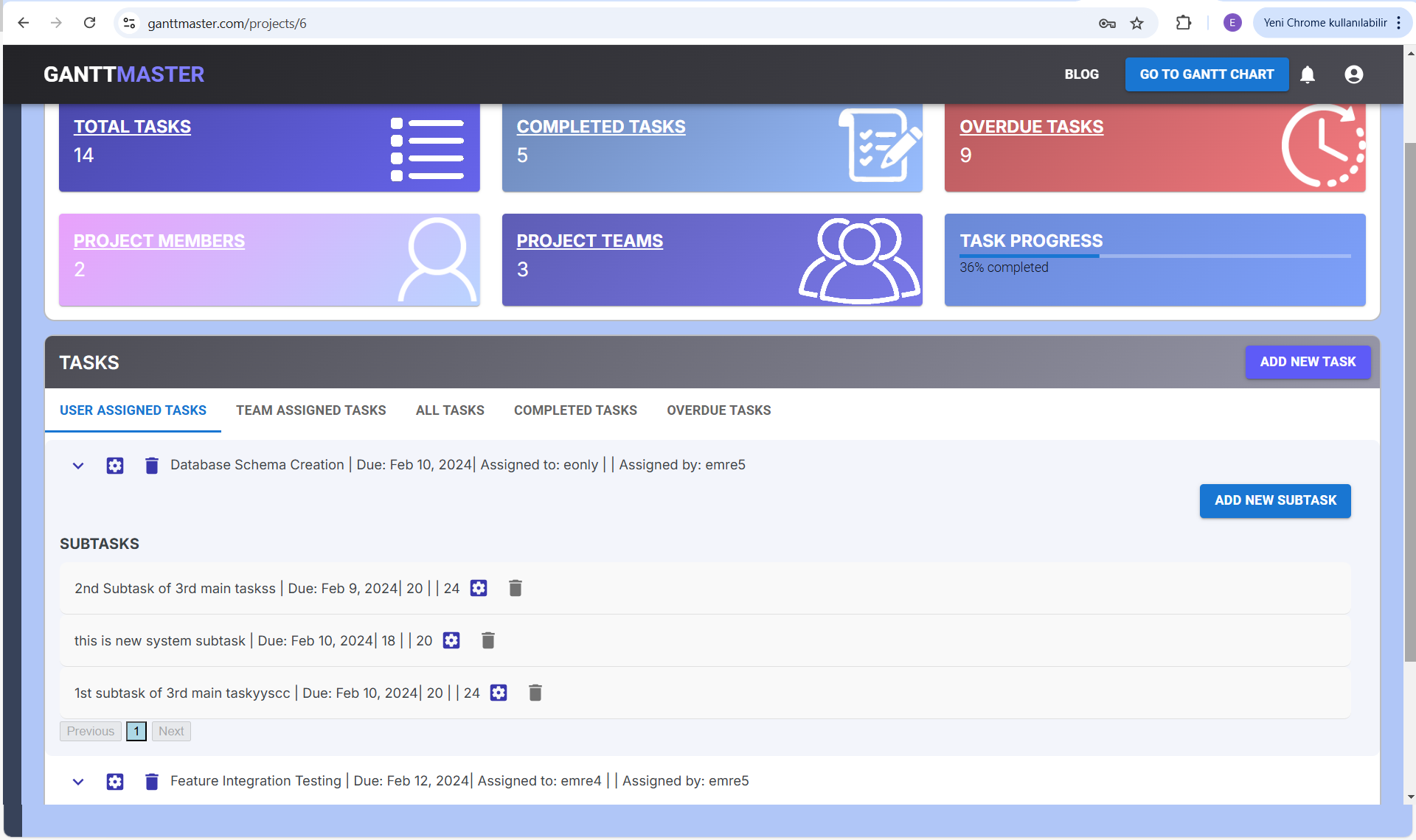 Task and Subtask Accordion View